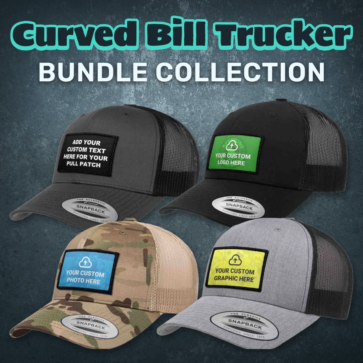 CURVED BILL TRUCKER HAT BUNDLE — Pull Patch - Removable Patches That ...