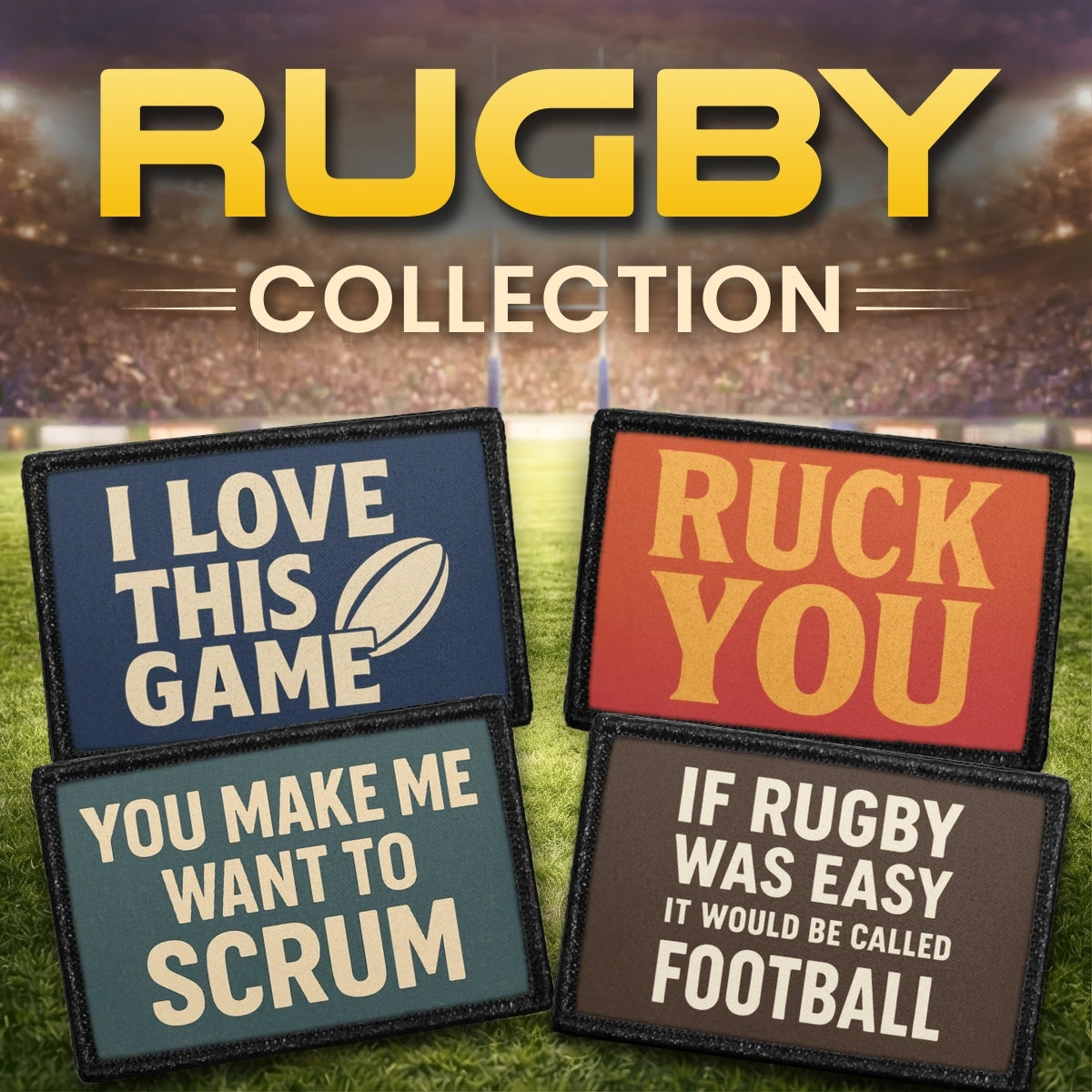 Rugby Patches – 3x2 Velcro® Compatible Removable Rugby Designs — Pull ...