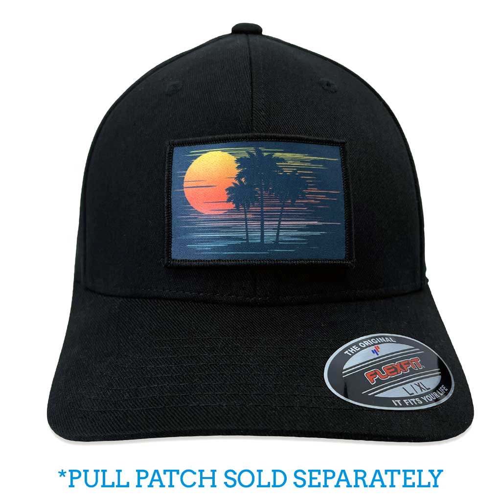 Premium Curved Visor Pull Patch Hat By Flexfit - Black - Pull Patch ...