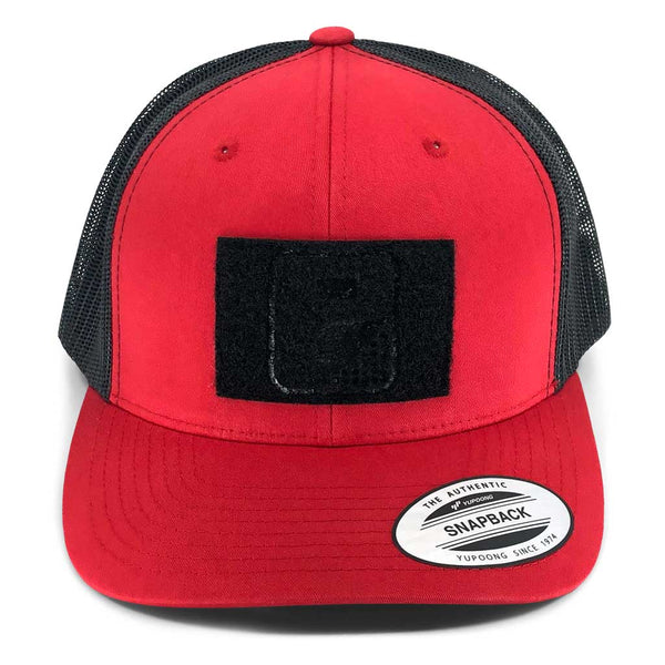 Retro Trucker 2-Tone Pull Patch Hat By Snapback - Red and Black - Pull Patch - Removable Patches ...